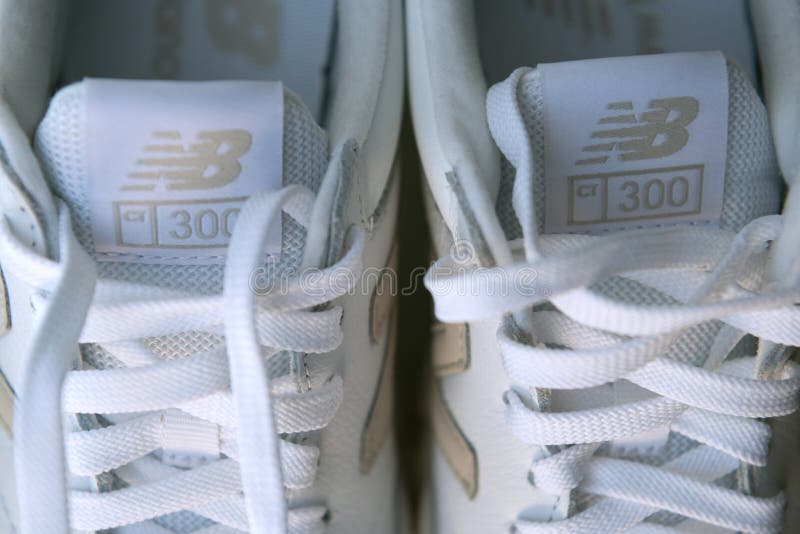 Lacing and Emblem on New Balance Sneaker. Close-up of the Logo ...