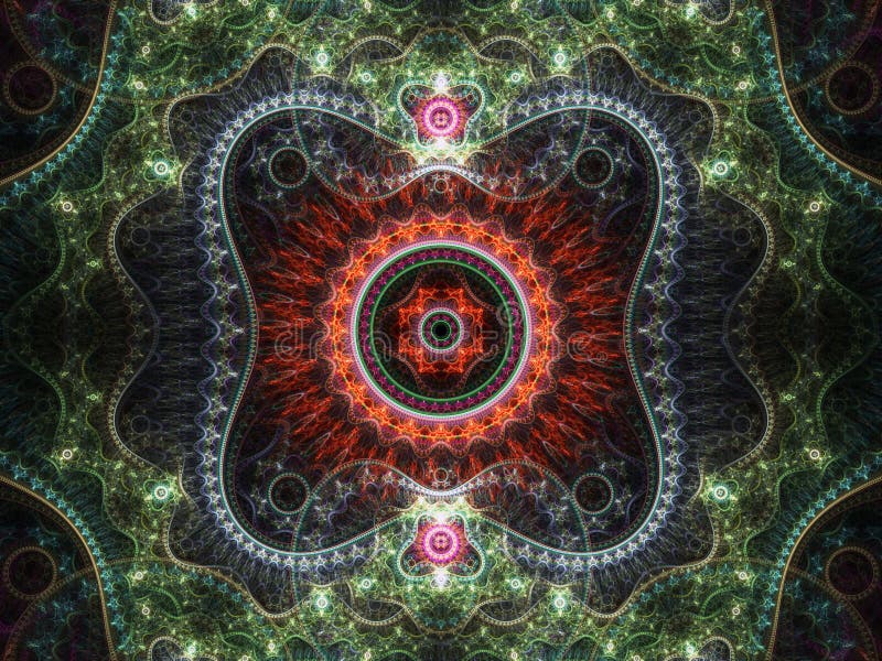 Lacy Red and Green Fractal Clockwork Stock Illustration - Illustration ...