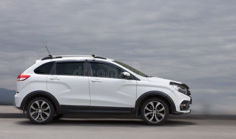 Lada white car. stock photo. Image of summer, trail - 190628962