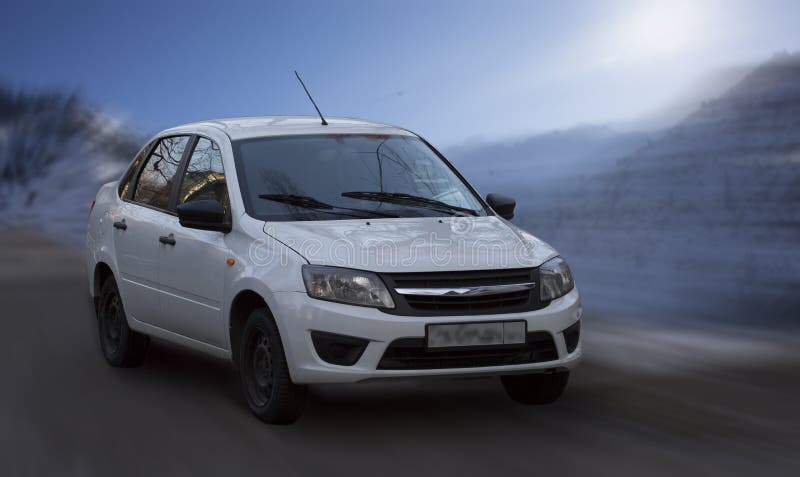 Lada white car car. stock image. Image of motion, travel - 175014275