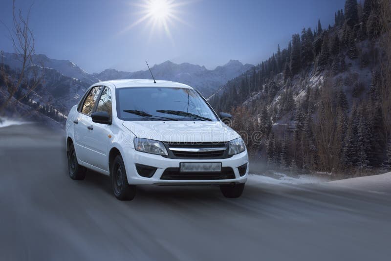 Lada white car car. stock image. Image of motion, travel - 175014275