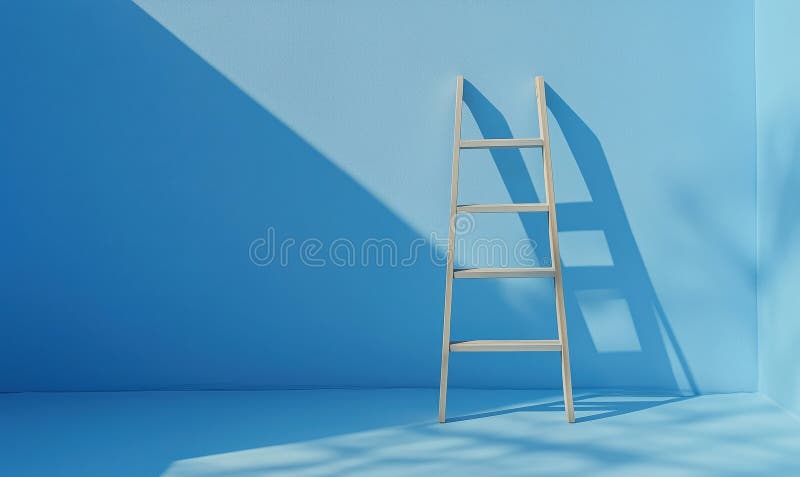 Ladder Against Blue Wall, Casting Shadow, Minimalist Design, Bright ...