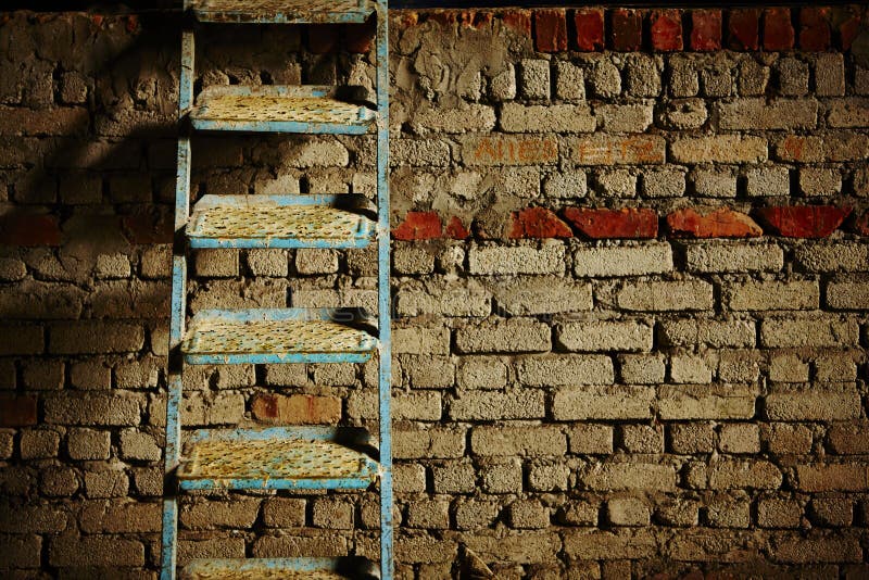 Ladder Against the Brick Wall Stock Photo - Image of ladder ...