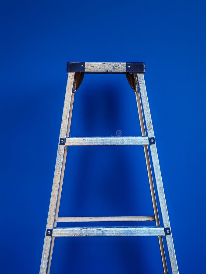 Ladder Against Solid Blue Background in Minimalistic Style. Stock Image ...