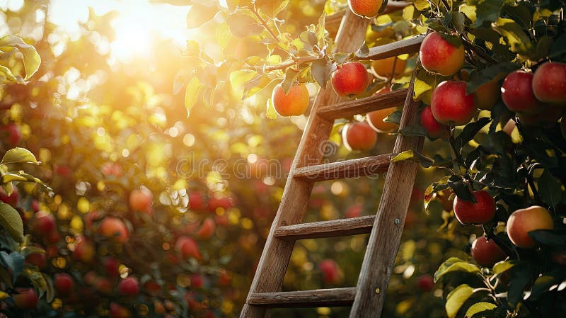 Ladder Apple Picking Apples. Selective Focus Stock Image - Image of ...