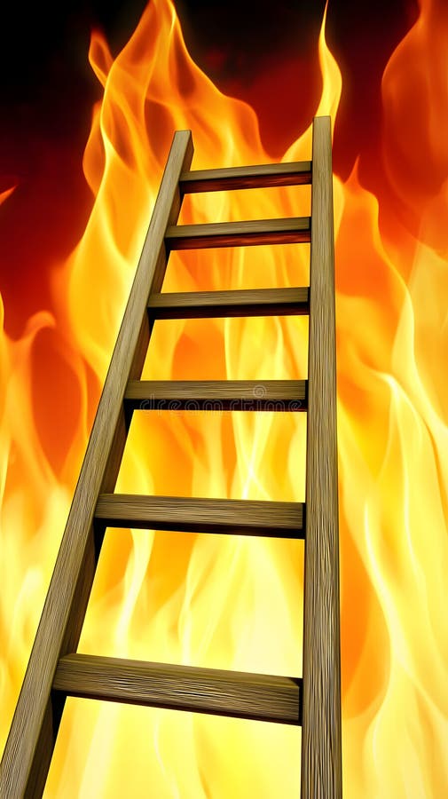 Ladder Ascending Amidst Fiery Flames Stock Photo - Image of intense ...