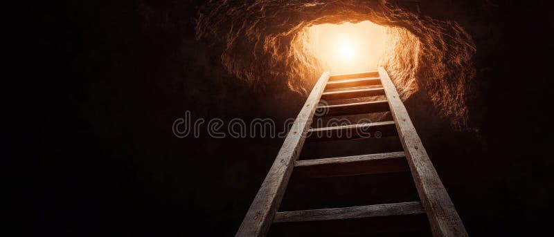 Ladder Ascending from Dark Pit Towards Bright Light Stock Illustration ...