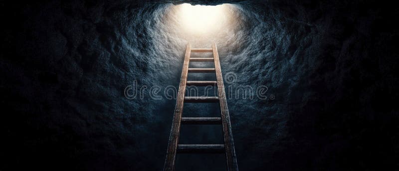 Ladder Ascending from Dark Pit Towards Bright Light Stock Illustration ...