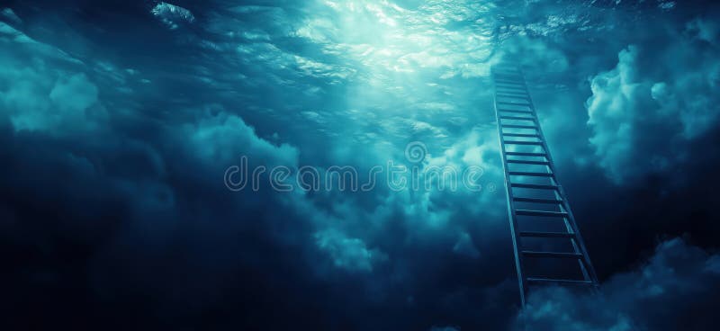 Ladder Ascending through Deep Ocean Waters Surrounded by Mystical ...