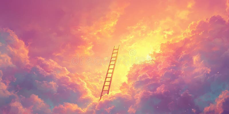 Ladder Ascending into Radiant Sunset Clouds Imagery of Aspiration Theme ...