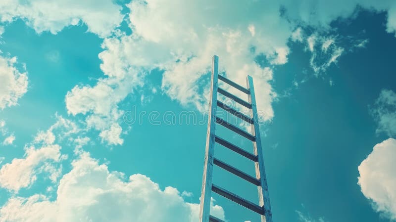 A Ladder Ascending Upwards Towards the Sky, with Clouds and Blue Sky in ...
