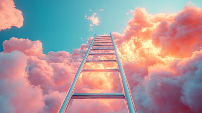 Ladder Ascending through Vibrant Pink Clouds. Stock Photo - Image of ...