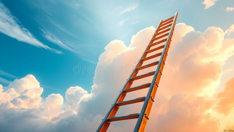 Ladder on Blue Sky with White Clouds. Stock Illustration - Illustration ...