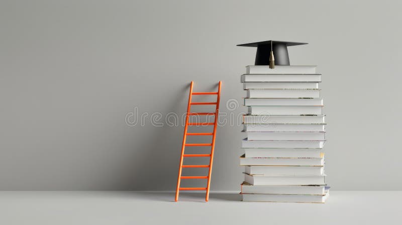 The Ladder and Books Stack. AI Generated Stock Photo - Image of ...