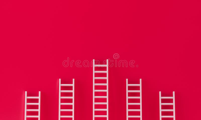 Ladder Collection on Red Wall Background. Success Concept with Copy ...