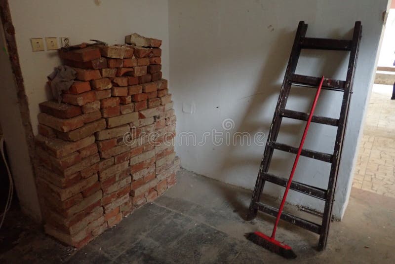 Ladder on a Construction Site in an Old Building Stock Image - Image of ...