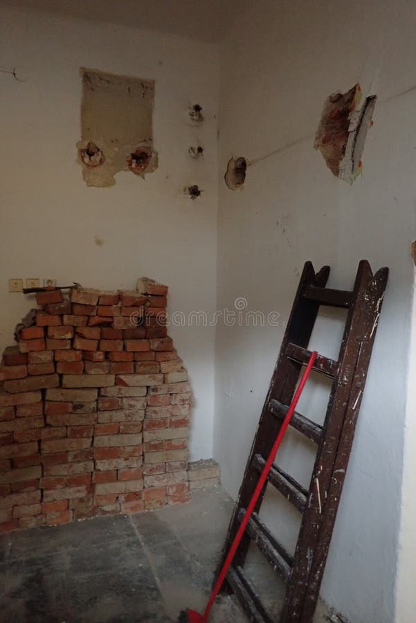 Ladder on a Construction Site in an Old Building Stock Image - Image of ...