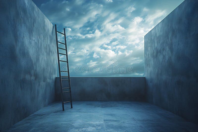 Ladder in Empty Room with Blue Sky and Clouds, Stock Illustration ...