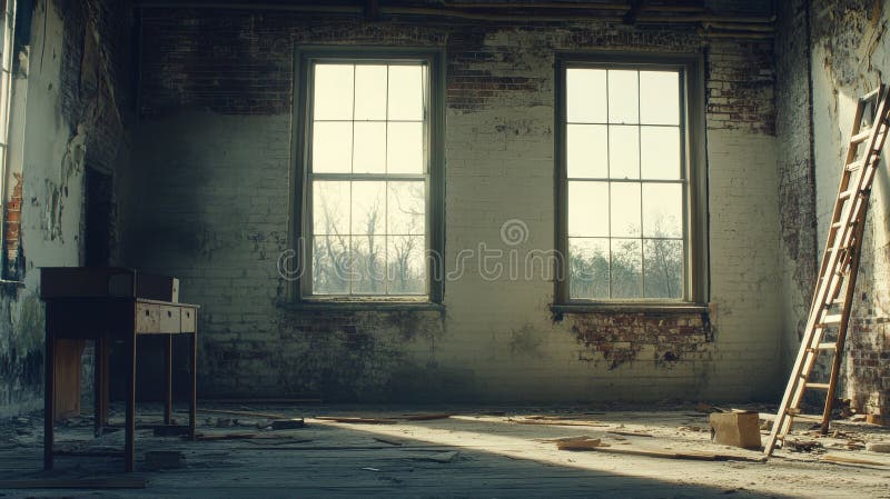 Ladder and Exposed Brick in a Home Renovation Project Stock Photo ...