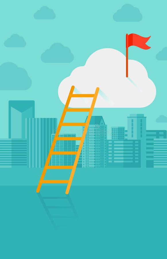 Ladder with Red Flag on Top of the Cloud Stock Vector - Illustration of ...
