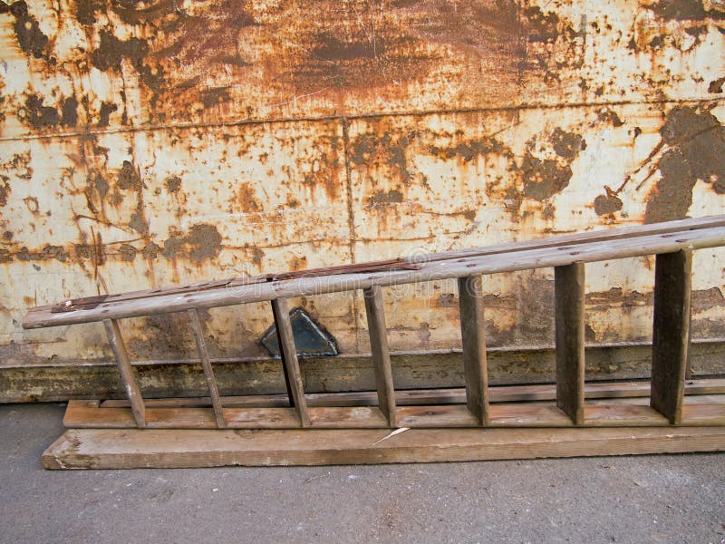 Ladder in Front of a Rusty Container Stock Photo - Image of vintage ...