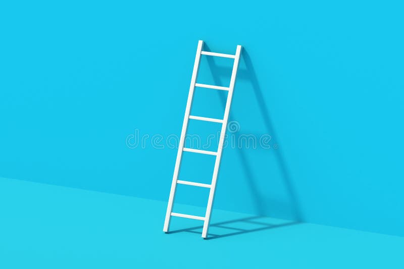 Ladder with Hard Shadow Near Blue Wall. Construction Equipment Stock ...