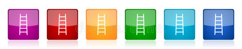 Ladder Icon Set, Step, Climb, Tool, Level Colorful Square Glossy Vector ...