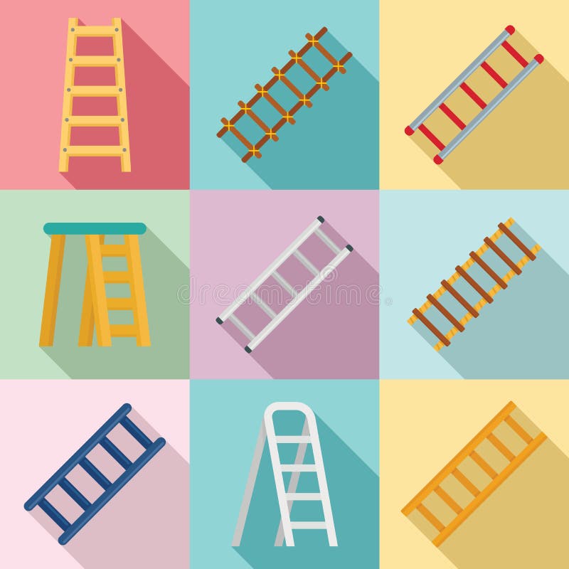 Ladder Icons Set, Flat Style Stock Vector - Illustration of ladder ...