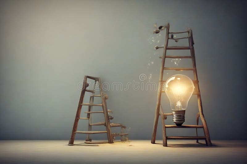 Ladder with Idea Light Bulb Stock Illustration - Illustration of wall ...