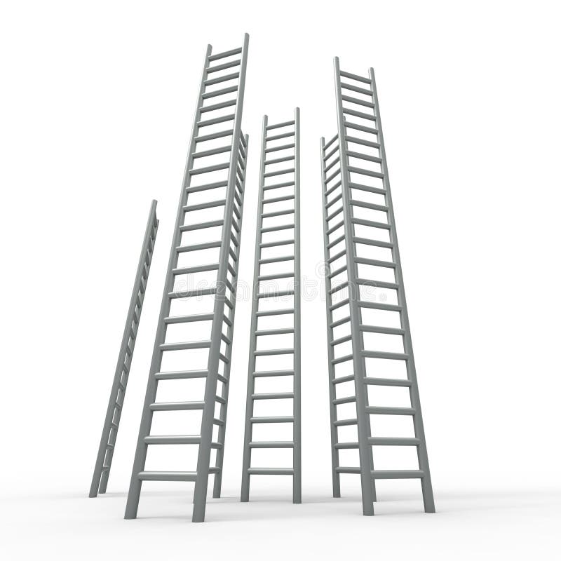 Sky Ladders Indicates Step Upwards and Raise Stock Photo - Image of ...