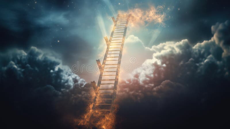 A Ladder Leading Up into the Sky with Bright Lights Coming from it and ...