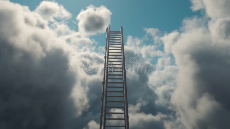 Ladder Leading Up To Clouds. Generative Ai Stock Photo - Image of ...
