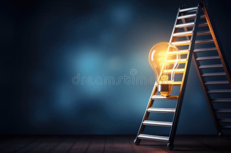 A Ladder Leading Up To a Glowing Light Bulb, Suitable for Concepts of ...