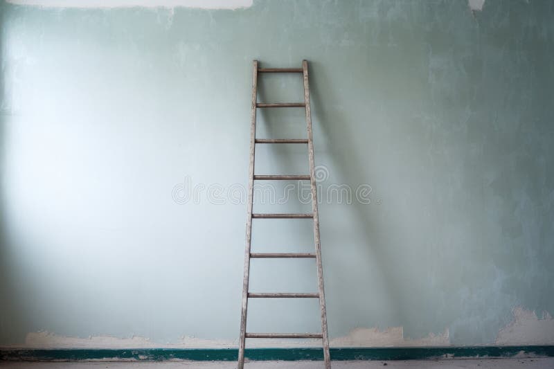 A Ladder Leaned Against a Wall, the Top Out of Frame Stock Illustration ...