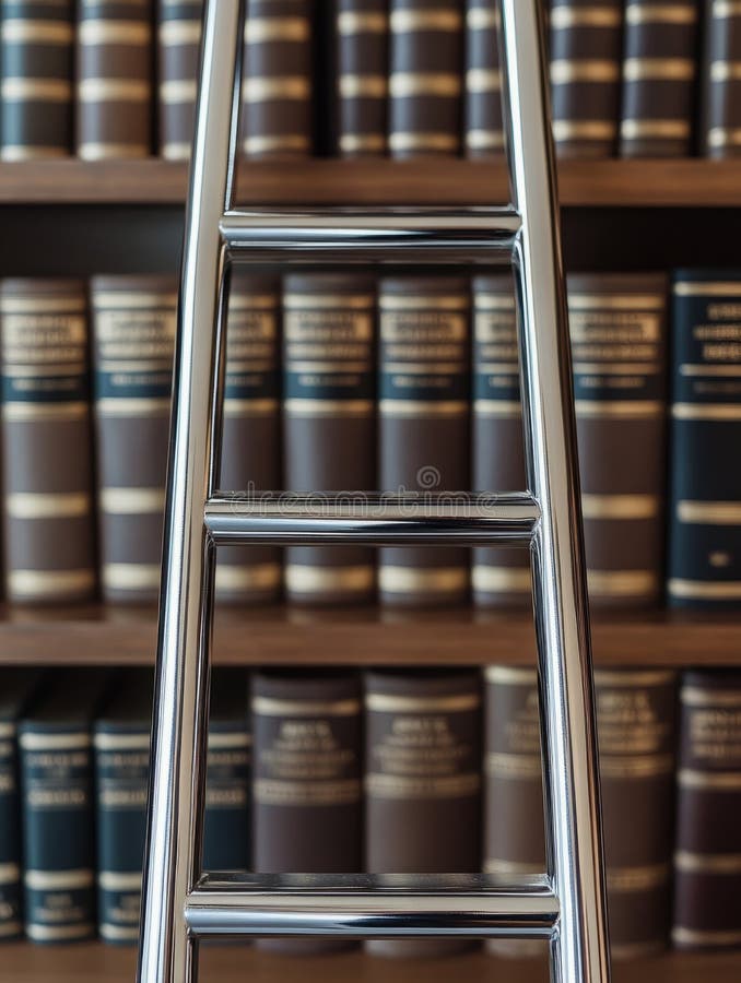 Ladder Leaning Against a Bookshelf Filled with Books Stock Photo ...
