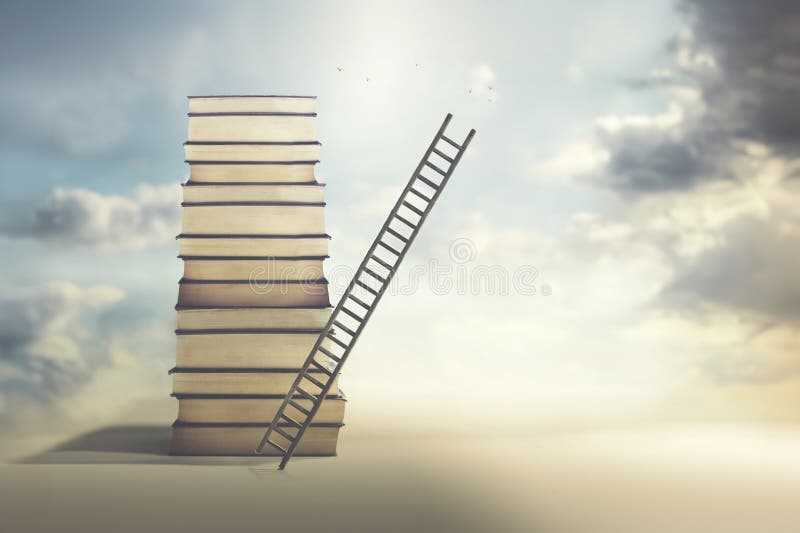 Ladder Leaning on a Stack of Books that is Falling, Concept of ...
