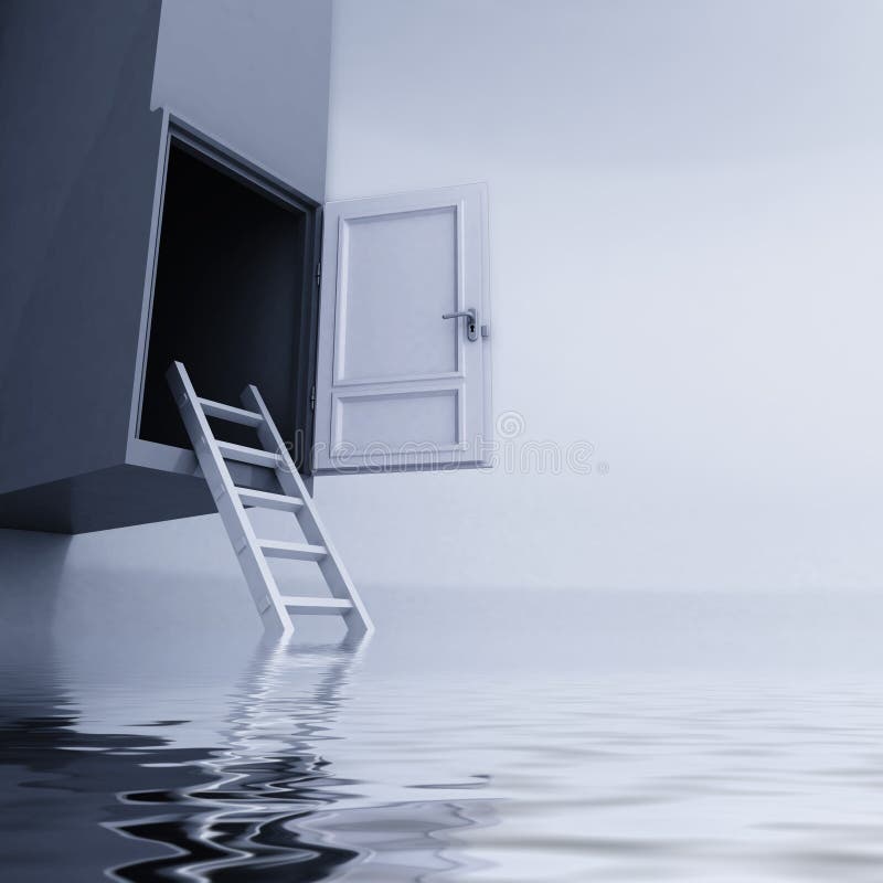 Ladder with Open Door Escape from Water Concept Stock Illustration ...