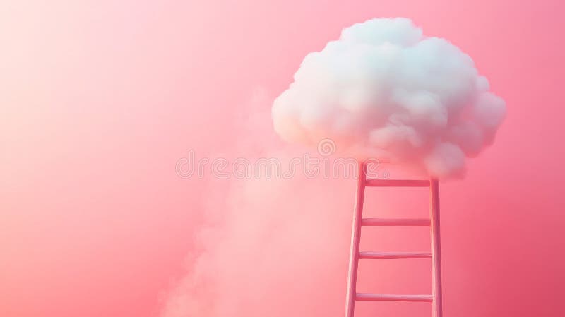 Ladder Reaching Cloud on Pink Background, Surreal Concept Stock Photo ...