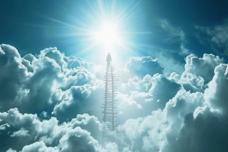A Ladder Reaching through the Clouds at the Gate of Heaven Stock ...