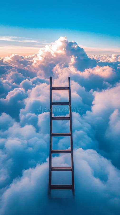 Ladder Reaching into the Cloudy Sky, Surreal Dreamlike Image Stock ...