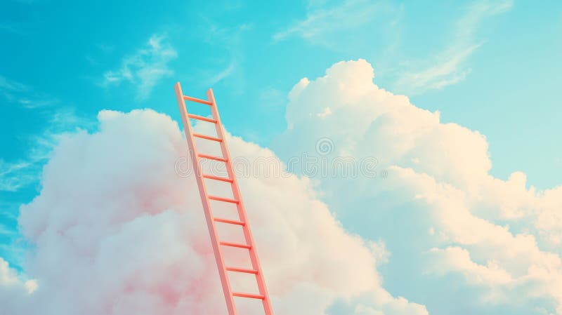 Ladder Reaching into Fluffy Clouds Against Blue Sky, Dream and ...