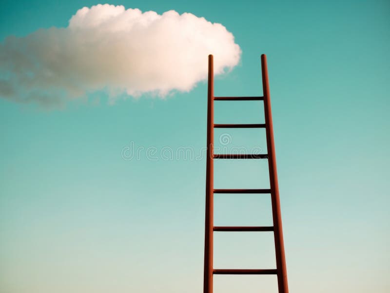 Ladder Reaching into Fluffy Clouds on Turquoise Sky. Stock Image ...