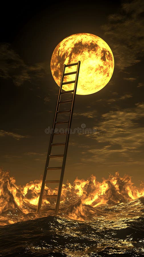 Ladder Reaching for a Glowing Moon Stock Image - Image of fire ...