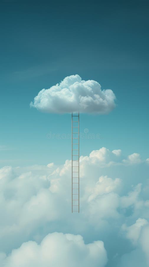 Ladder Reaching Up To a Single Cloud in a Blue Sky, Dream Concept Stock ...