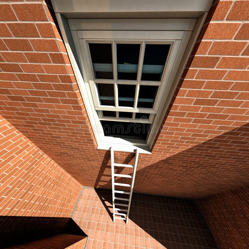 Ladder Resting on an Open Window of a Brick Building Stock Photo ...