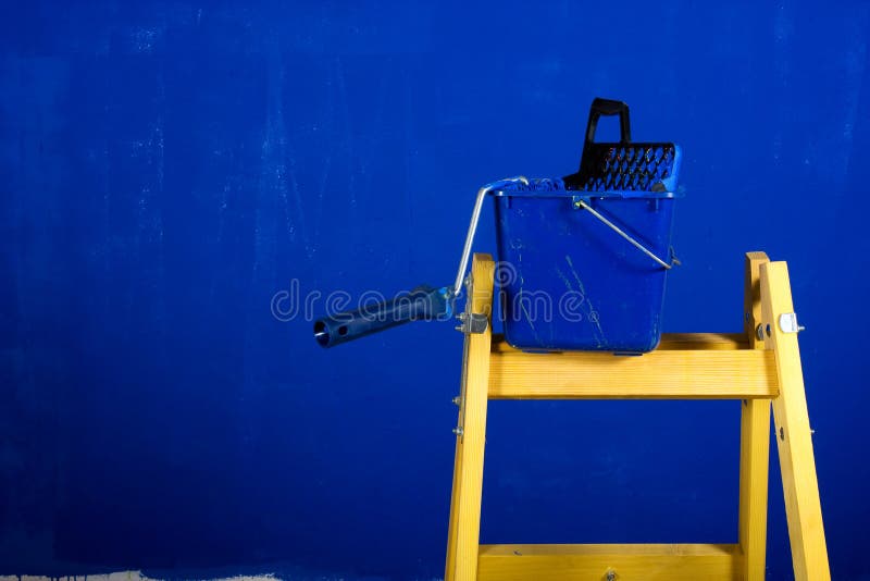 Ladder, Roller Brush, Bucket Stock Image - Image of ladder, improvement ...