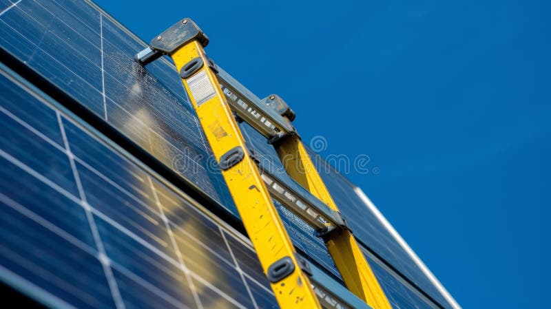 A Ladder is Securely P Against the Side of a Solar Panel System ...