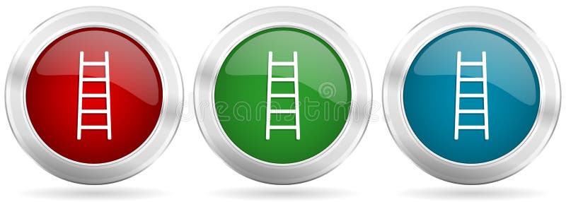 Ladder, Step, Climb, Tool, Level Vector Icon Set. Red, Blue and Green ...