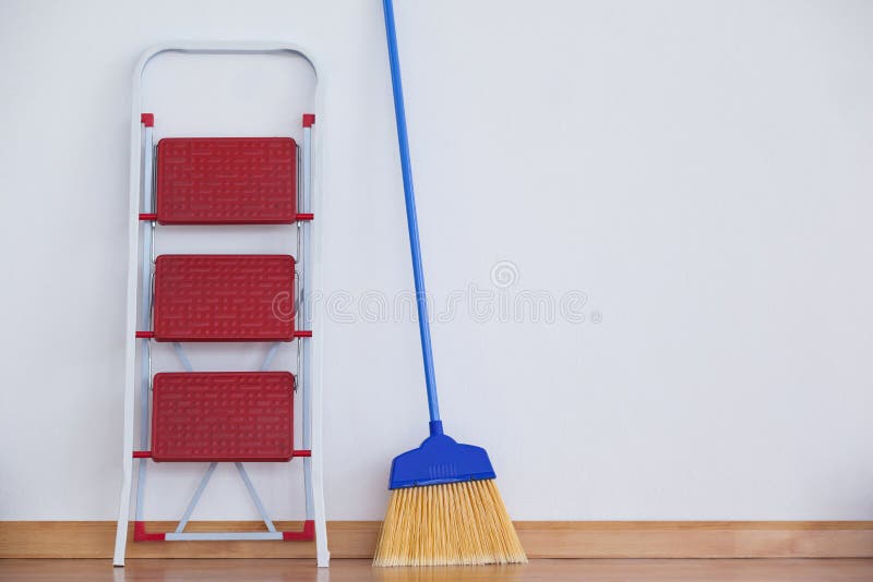 Ladder and sweeping broom stock photo. Image of hygiene - 93248012