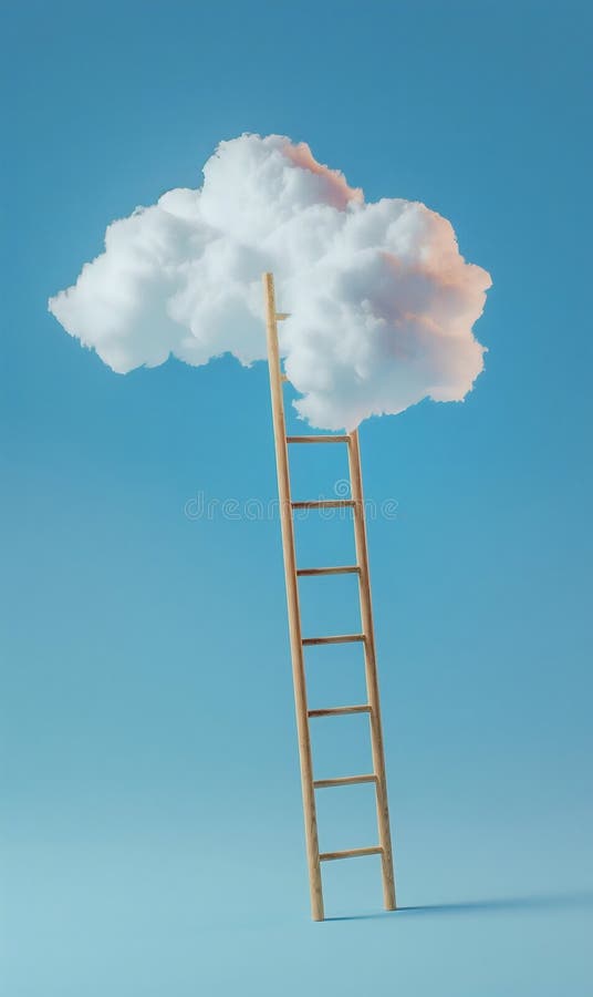 Ladder To a Fluffy Cloud on Blue Background. Generative Ai Stock ...